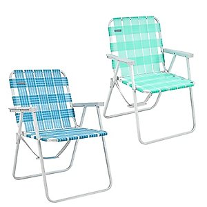 #WEJOY Folding Webbed Lawn Beach Chair,High Back Seat Backpack Portable Lightweight Chairs for Adult with Hard Arm,Carry Strap for Outdoor Camping Garden Concert Festival