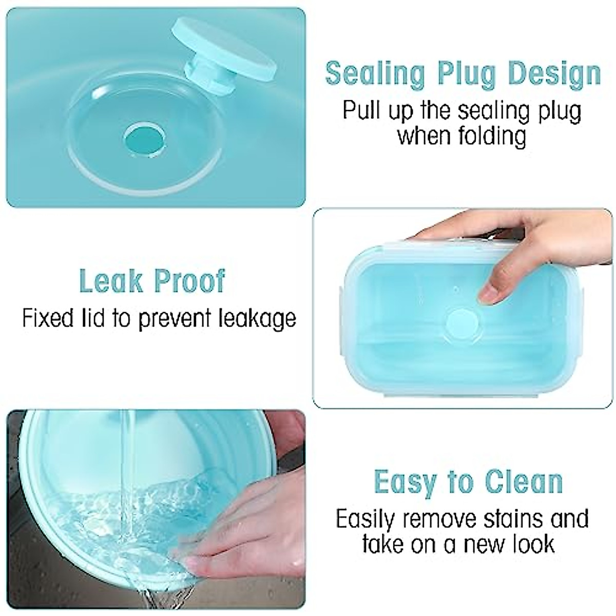 Karenhi 8 Pack Collapsible Silicone Food Storage Containers with Airtight Lids Stackable Collapsible Bowls with Lids Microwave and Dishwasher Safe(Blue)