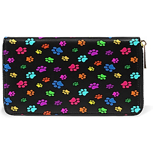 HAUYE Women’s Colorful Dog Paw Print Leather Wallet Cute Girl Zipper Clutch Purse