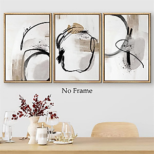 Black Beige Grey Wall Art Abstract Geometric Artwork Minimalist Boho Pictures Black ink Lines Canvas Wall Art Neutral Abstract Painting Beige Boho Posters Modern Abstract Prints 16x24inch No Frame