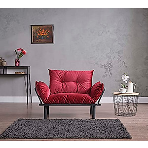HT Design Sona Extra Wide Modern Futon Loveseat for Living Rooms and Bedroom, Removable Cushions, 49" Wide Furniture for Guest Room Studio Apartments, Red