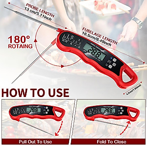 Xuhal 3 Pcs Instant Read Meat Thermometer Waterproof Precise Digital Food Thermometer Red Oven Grilling Cooking Thermometer with Folding Probe Backlight and Calibration for Kitchen Outdoor BBQ Candy