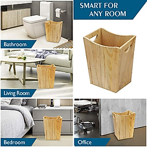 Honest Wood Trash Can,Rustic Farmhouse Style Wastebasket Bin with Handle for Living Room,Bedroom,Bathroom,Kitchen,Office(Natural)