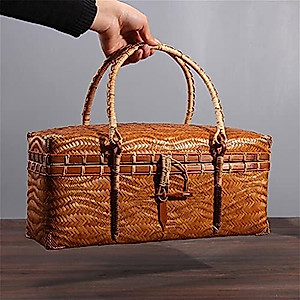 UPJAKS Creative Handmade Wicker Picnic Basket with Lid and Movable Handles Features A Wood Lock Camping, Day Travel, Beach, Hiking, BBQ and Family