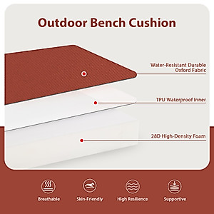 Favoyard Outdoor Bench Cushion 48 x 18 Inch Waterproof Patio Furniture Cushions 3-Year Color Fastness Garden Sofa Settee Couch Swing Pads with Handle and Adjustable Straps, Spice