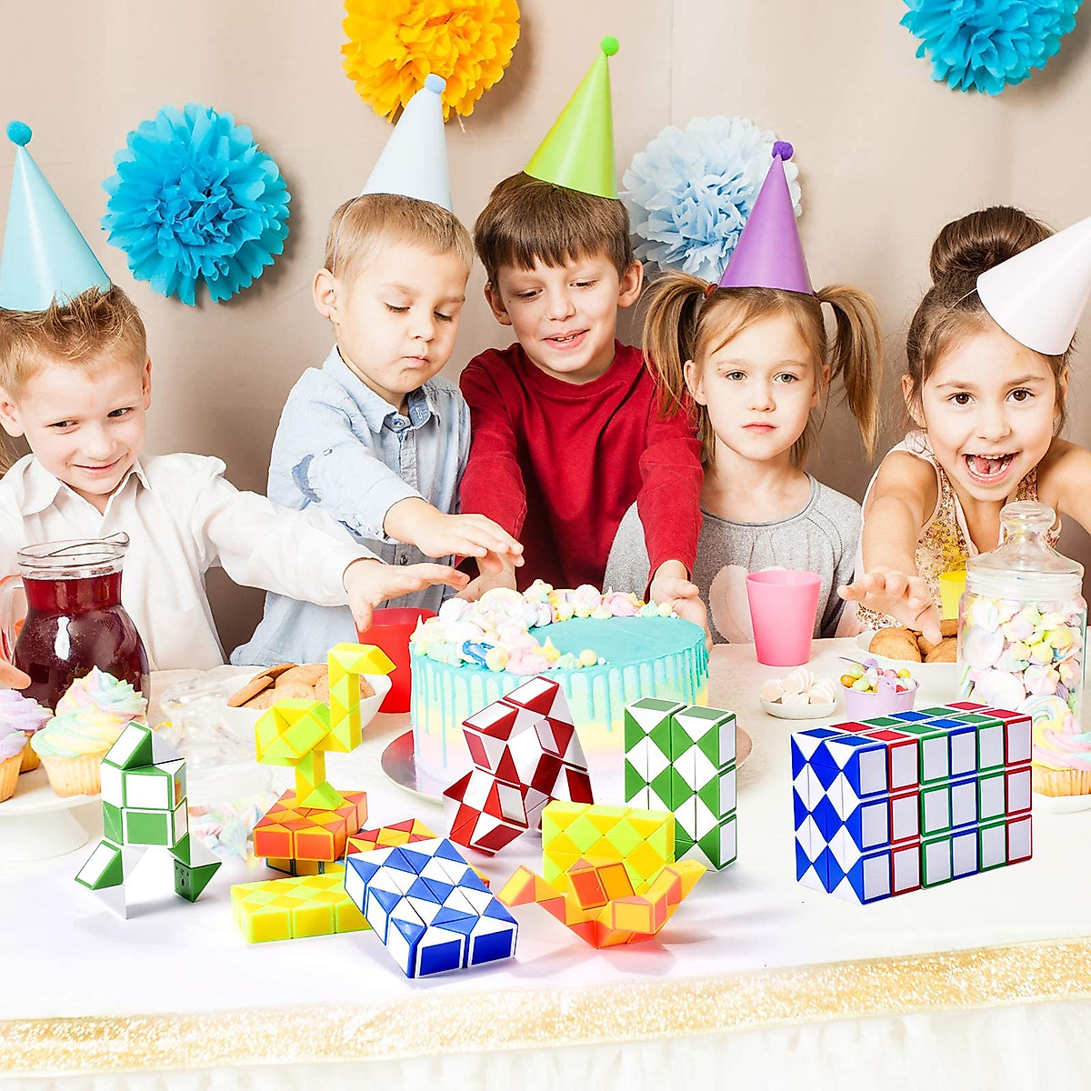 Ganowo 18 Pack Fidget Snake Cube Mini Twist PuzzleToys for Kids Teens Stocking Stuffer, Birthday Party Favors, Goodie Bags Fillers (yellow)