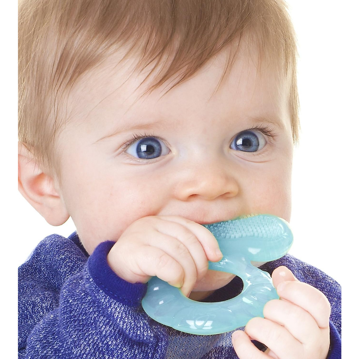 Nuby Silicone Teethe-EEZ Teether with Bristles, Includes Hygienic Case, Aqua (Pack of 1)