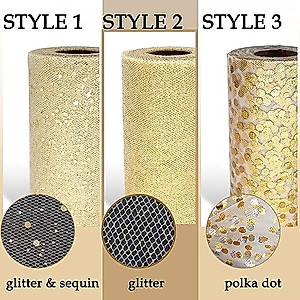 Pink Glitter Tulle Fabric with Ribbon, 6" x 50 Yards (150ft) Sparkle Tulle Roll for Tutu Gift Wrapping Wedding Decoration DIY Crafts Party Backdrop