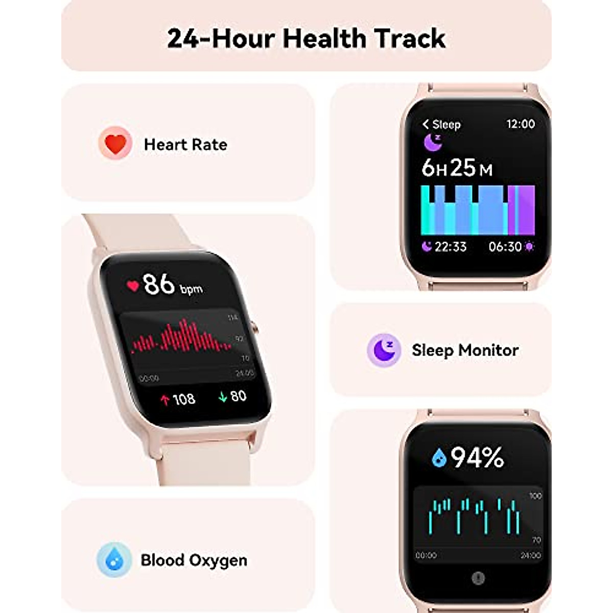 Smart Watch for Women,1.8"Fitness Watch(Answer/Make Call),Alexa Built-in, [24H Heart Rate Sleep Blood Oxygen Monitor],5ATM Waterproof,100+Sports Modes Step Calorie Women Watches for iOS&Android Phones