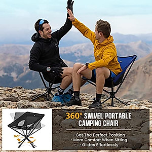 TCEK Swivel Portable Chair Camping Chairs - Small Compact Portable Chair for Adults That Setup in 8 Seconds, Lightweight Outdoor Folding Chair for Camping, Backpacking, Hiking, Beach, Support 300 LBS