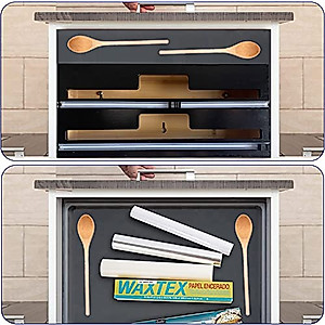 Plastic Wrap Dispenser with Cutter, Parchment Paper Foil and Plastic Wrap Organizer for Kitchen Drawer, Bamboo Kitchen Drawer Organizer and Wrap Holder(2 section)-25 x 14 x 5 cm