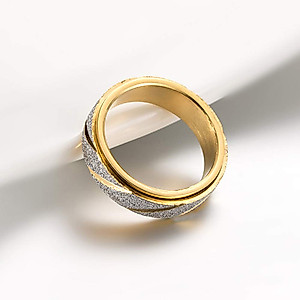 PAMTIER Unisex Stainless Steel Sandblast Finish Spinner Ring Light Gold 6MM Women Size 5