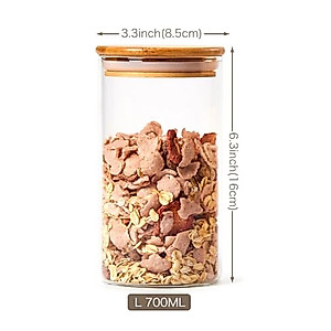 EZOWare 4 x Storage Jars Containers Organizer with Airtight Bamboo Wood Lid for Food Preservation Tea Coffee Sugar Flour Beans, Borosilicate Glass – 700 ml