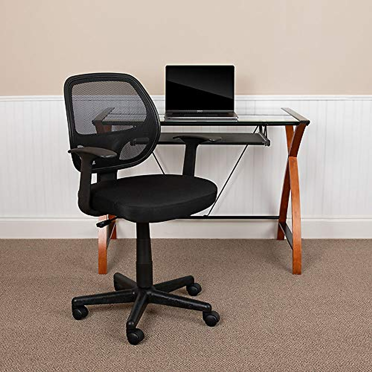Flash Furniture Flash Fundamentals Mid-Back Black Mesh Swivel Ergonomic Task Office Chair with Arms