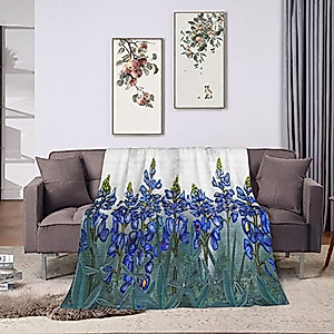 Fleece Blanket Blue Flowers Texas Bluebonnet Floral Throw Blanket for Couch Bed Sofa Chair,Soft Fuzzy Blankets Warm Flannel Lightweight Travel Camping Throw Blankets for Toddler 50"x40"
