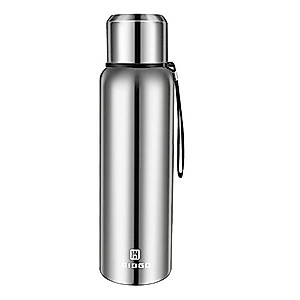 Insulated vacuum Thermo Bottle 1000ml/33oz with cup Stainless steel coffee bottles for hot and cold drink water flask.(Silver,1000ml)