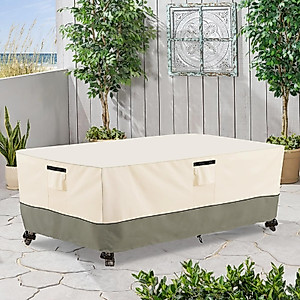 Bitubi 72 Inch Rectangular/Oval Patio Table Cover,Heavy Duty Waterproof Outdoor Table Cover Winter, Patio Furniture Covers, Beige