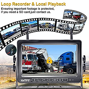 AMTIFO RV Backup Camera Wireless HD 1080P 7'' Split Screen DVR Monitor Bluetooth Trailer Rear View Cam 4 Channel System Truck Camper Infrared Night Vision Adapter for Furrion Pre-Wired RVs A8