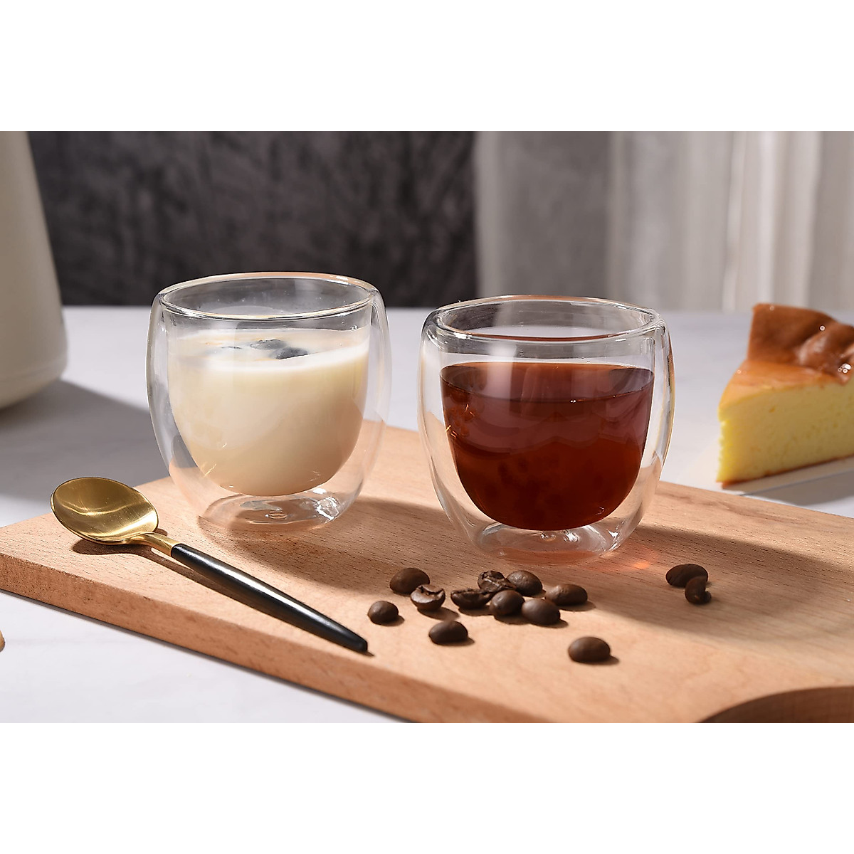 SAPHALTON Double Wall Glass Coffee Mugs without Handle, 2.5 oz /8.5 oz /11.8oz Tea Cups, Clear Glass Drinkware for Espresso，Cappuccino, Latte，Hot Beverages (2.5 OZ)