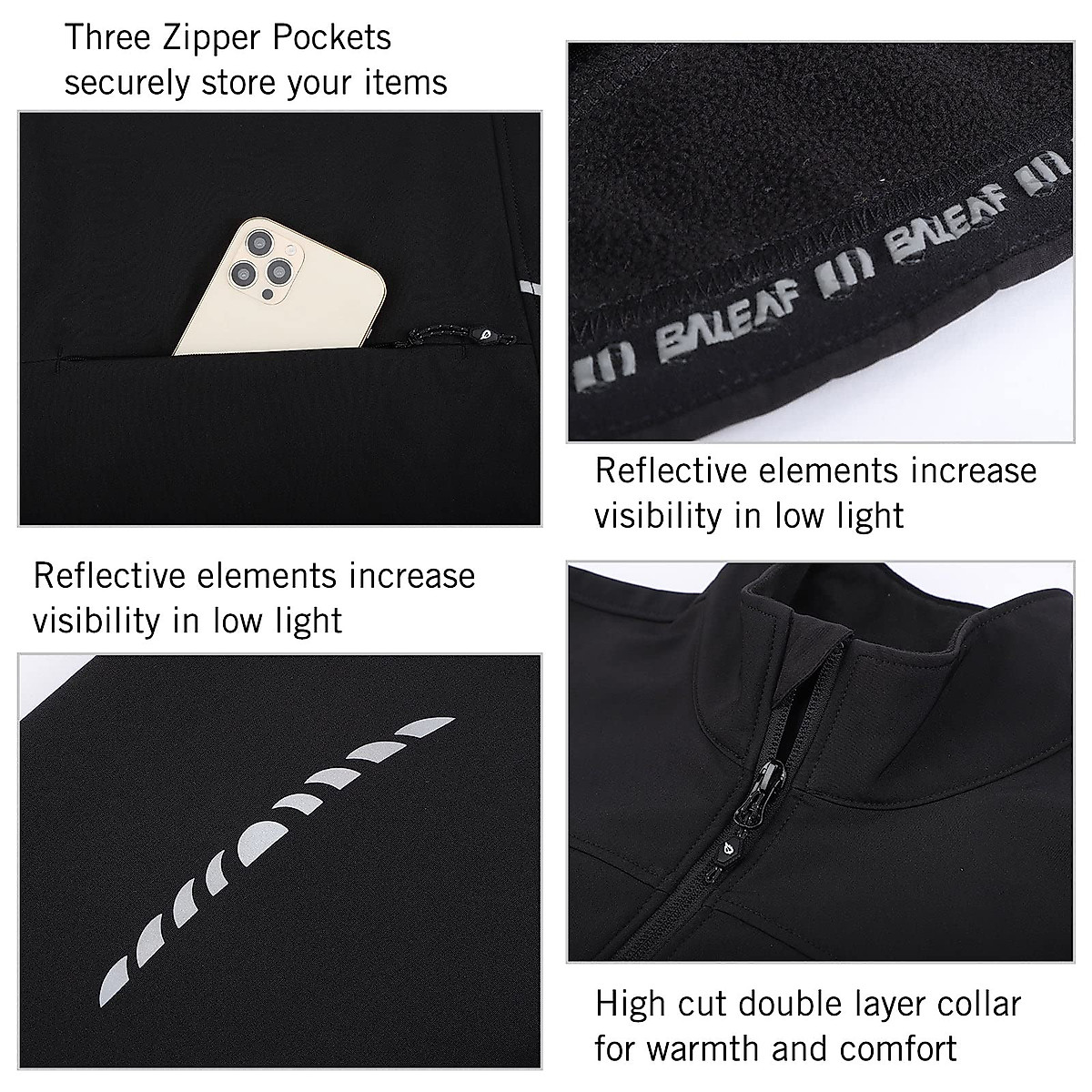 BALEAF Women's Cycling Jacket Windproof Thermal Winter Running Cold Weather Gear Waterproof Softshell Warm Black Size L