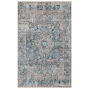 SAFAVIEH Dream Collection 2'6" x 4' Grey/Blue DRM410K Vintage Oriental Distressed Premium Viscose Accent Rug