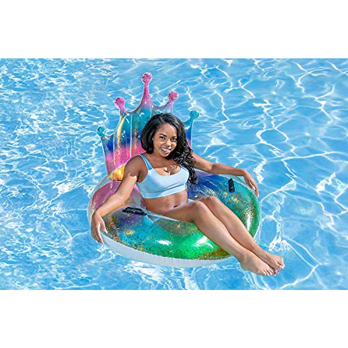 Poolmaster Swimming Pool Float Rainbow Glitter Tiara Tube, Multi Large