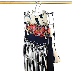 Pant Hangers Space Saving, Homa Jia 4 Pack 6-Tier Skirt Hangers with Clip Multiple Hangers in one Clothes Hangers with Clips Skirts Hangers for Closet Bottom Hangers Metal Pants Hangers with Clips