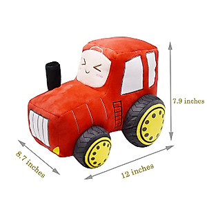 YONLIT Soft Plush Tractor Stuffed Truck Toy Super Cute Car Plushie Throw Pillow Excellent Gifts for Kids or Birthday Party 12 Inches (Red)