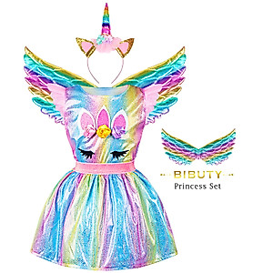 BIBUTY Kids Princess Dress Up Clothes for Little Girls, Pretend Play & Dress Up Princess Costume Set with Princess Dresses Crown for Little Girls, Princess Toys Gifts for 3-6 Toddler Little Girls