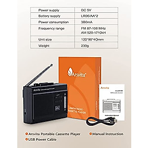 Arsvita Portable Cassette Player and Recorder, Cassette to MP3 Digital Converter, AM/FM Radio Tape Walkman, Support 4-32G Micro SD Card, Build-in Speaker and Microphone, Black