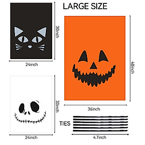 Labeol Halloween Pumpkin Leaf Bags 6Pcs Halloween Decorations Outdoor Halloween Lawn Bags with Ties Halloween Goodie Bags Trash Bag Yard Waste Bags Fall Garden Decor