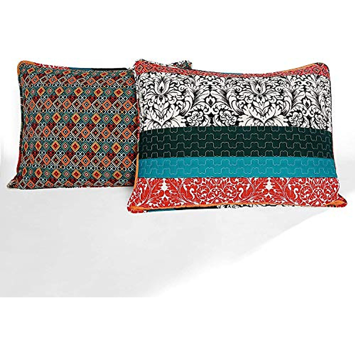 Lush Decor Boho Stripe Quilt Reversible 3 Piece Bohemian Design Bedding Set - King - Turquoise and Tangerine