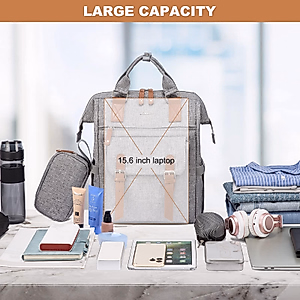 LOVEVOOK Laptop Backpack for Women Work Travel Teacher Commuter Backpack Business Computer Bag Doctor Nurse Bags College Backpack Purse Laptop Bag, Casual Daypack, 15.6 Inch, Grey