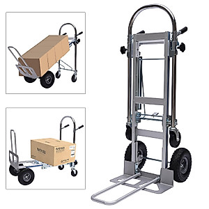 Eleeferri Industrial Aluminum Folding Hand Truck 3-in-1 700lbs Capacity Convertible Hand Truck Dolly Cart with Wheels for Home Warehouse Factory, Silver
