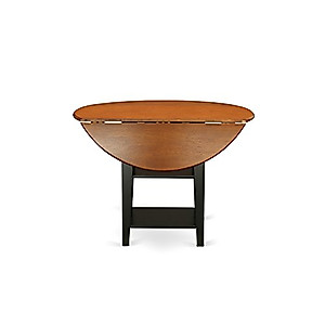 East West Furniture SUPF5-BCH-C 5 Piece Kitchen Table & Chairs Set Includes a Round Dining Table with Dropleaf & Shelves and 4 Linen Fabric Dining Room Chairs, 42x42 Inch, Black & Cherry