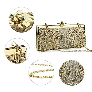 UBORSE Peacock Clutch Bag Rhinestone Vintage Evening Purse for Wedding Cocktail Party Retro Style (Gold)