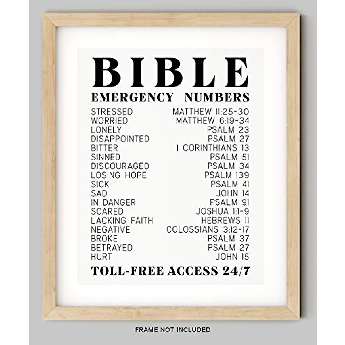 Funny Bible Verse Wall Art - 8x10" UNFRAMED Print - Bible Verse Emergency Numbers - Inspirational, Spiritual Typography Wall Print - Religious Gifts For Women And Men