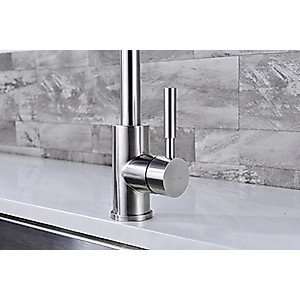 Heouty Modern Single Handle 2 Joints Free Rotating SUS304 Stainless Steel Pot Filler Faucet, Brushed Nickel Deck Mounted Kitchen Sink Faucet