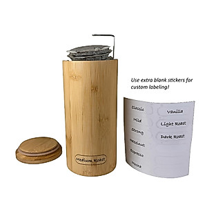 2Droids Air-tight bamboo container for coffee pods, coffee pads, coffee grounds, coffee beans. Compatible with Senseo, Hamilton Beach, Illy, and other pantry items. [Pack of 1]