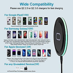Pixel 7a 8 Pro Wireless Charger Pad, 15W Fast Wireless Charging Pad with Adapter for Google Pixel 8 7 Pro 7 6 Pro 6, iPhone 15 14 13 12 Pro Max,Samsung Galaxy S24 S23 Ultra S23 FE S22 S21 S20 Note 20