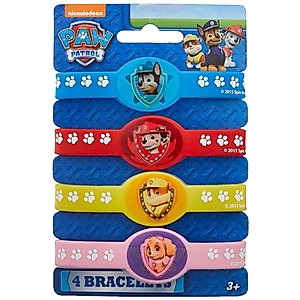 Unique Assorted Colors Paw Patrol Stretchy Bracelets - 3.50" x 1.25" (Pack Of 4) - Durable Vinyl & Fun Party Favors & Gifts For Kids, Great For Themed Parties & Events