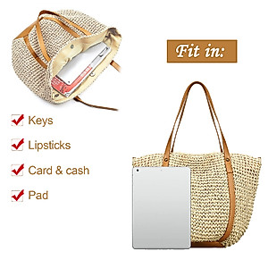 Gets Handmade Beach Bag for Women Straw Bag Handwoven Natural Summer Shoulder Bag (Beige)