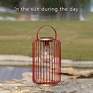 Solar-Powered Pathway Solar Lantern Lights Outdoor Garden Hanging Lights Waterproof and Anti-Rust Process Lights Lamp for Patio Outside or Table Solar Outdoor Lights ( Color : Rojo )