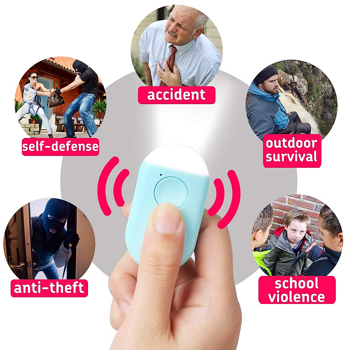 Safesound Personal Protection Safety Device – 3pcs SOS Keychain Alarm for Women, Men, Elderly and Kids – Personal Keychain Alarm Siren – USB Rechargeable – Small and Compact Design