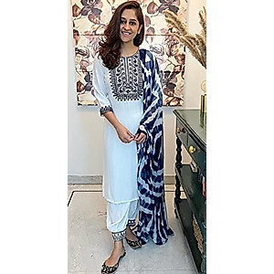 RoohVastra White colored traditional embroidered kurti pent set for women 340 (White, 40)