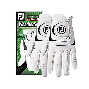 FootJoy Men's WeatherSof 2 Golf Glove White Medium/Large, Worn on Left Hand, 2 count (Pack of 1)