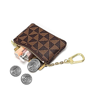Veki Coin Purse Change Mini Purse Wallet With Key Chain Ring Zipper for Men Women Fashionable Bag Key Chain Pendant Leather Classic Clutch Purse(Brown)