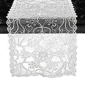 Elegant Comfort Embroidery Ingrid Table Runner - Dresser Scarf for Home Dining Room - Lace Like Tabletop Decoration, Kitchen Dining Table Decoration for Indoor and Outdoor, 13 X 20 Inches, White