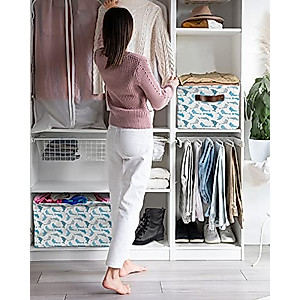 Storage Baskets for Shelves, Foldable Rectangle Storage Baskets, Cartoon Dolphin Silhouette Sea Animals Print Storage Containers for Organizing Dorm Closet Room, 2-Pack (15” x 11” x 9.5”)