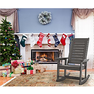 BRIOPAWS Rocking Chair Outdoor | Porch Rocker | HDPE Plastic | Grey | Oversized | Patio Rockers Chairs | High Back | for Big Man | Weather Resistant | for Outside Deck Balcony Front Backyard